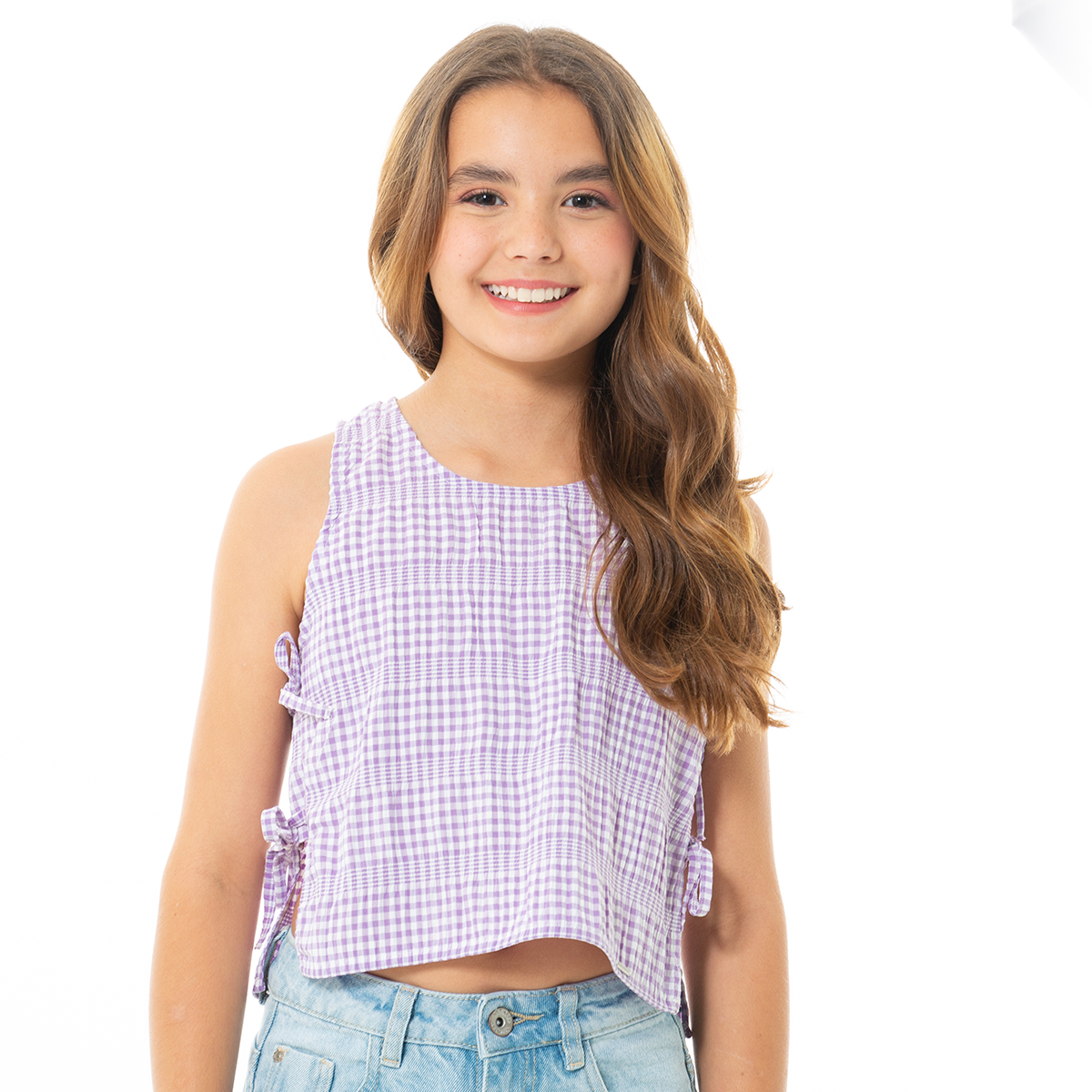 GIRLS' LILAC GINGHAM SIDE-TIE TOP – Nauty Blue Intl