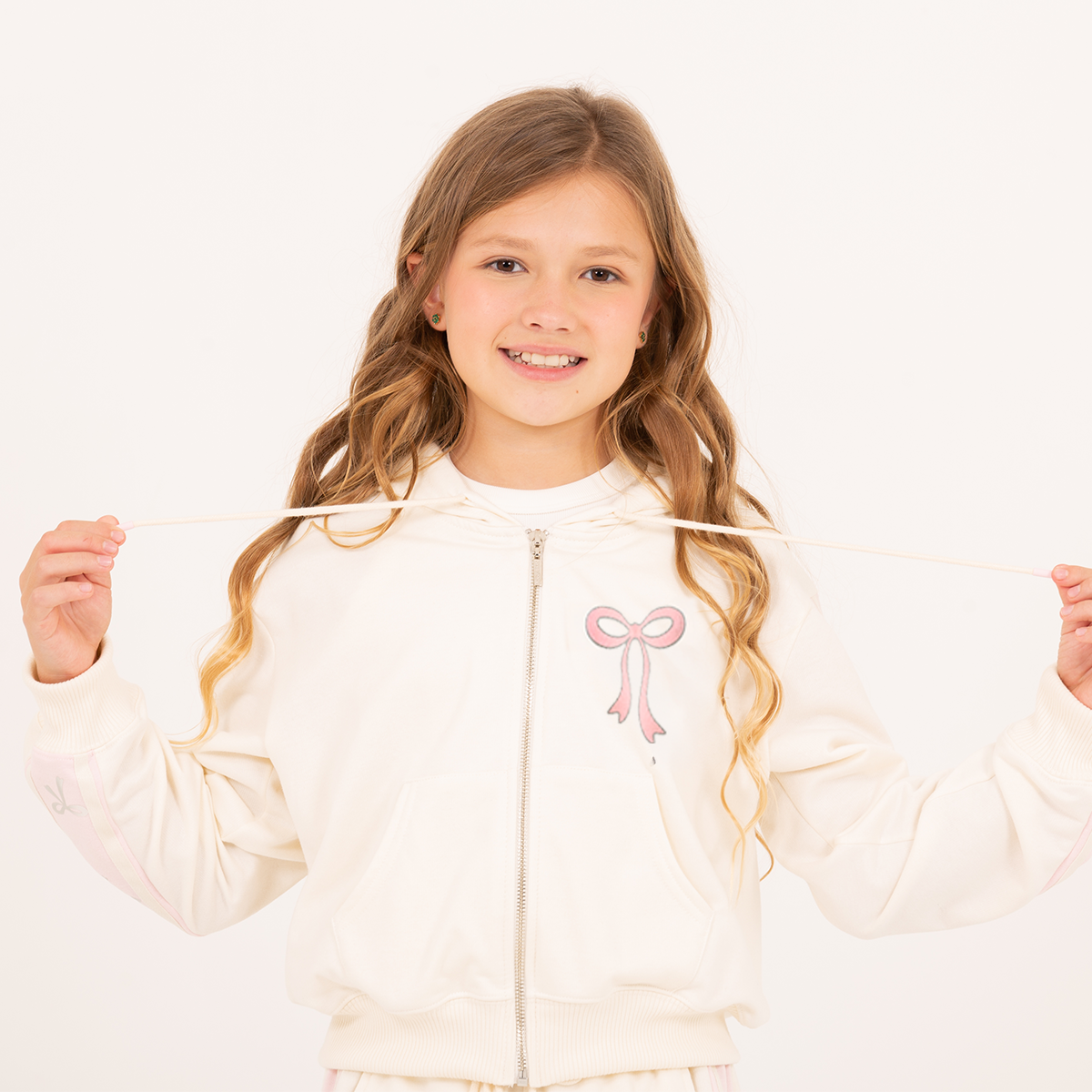 GIRLS’ HOODIE WITH FOIL BOW DETAIL – Nauty Blue Intl