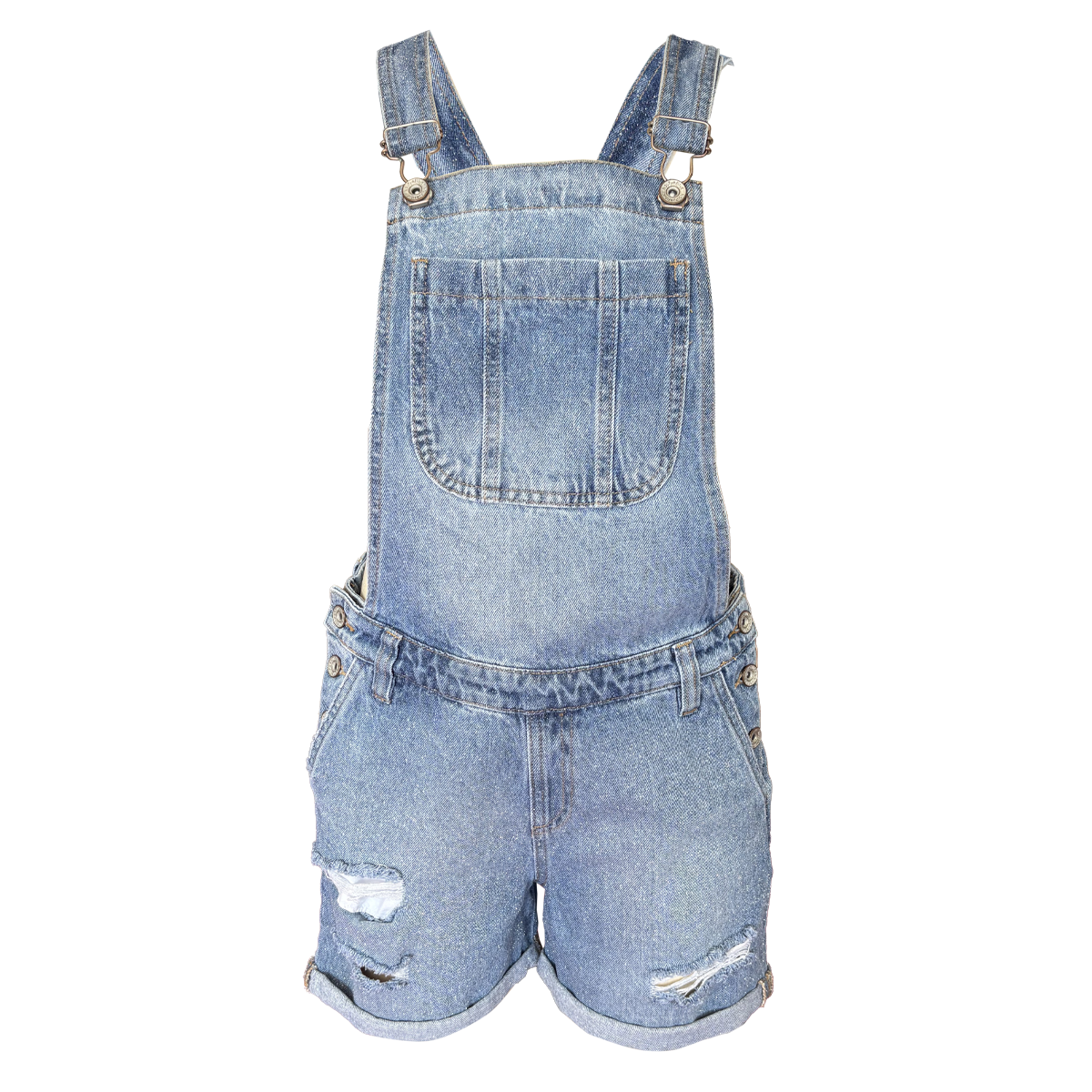 Girls Glitter Denim Long Overalls – Classic Blue – Nauty Blue Intl